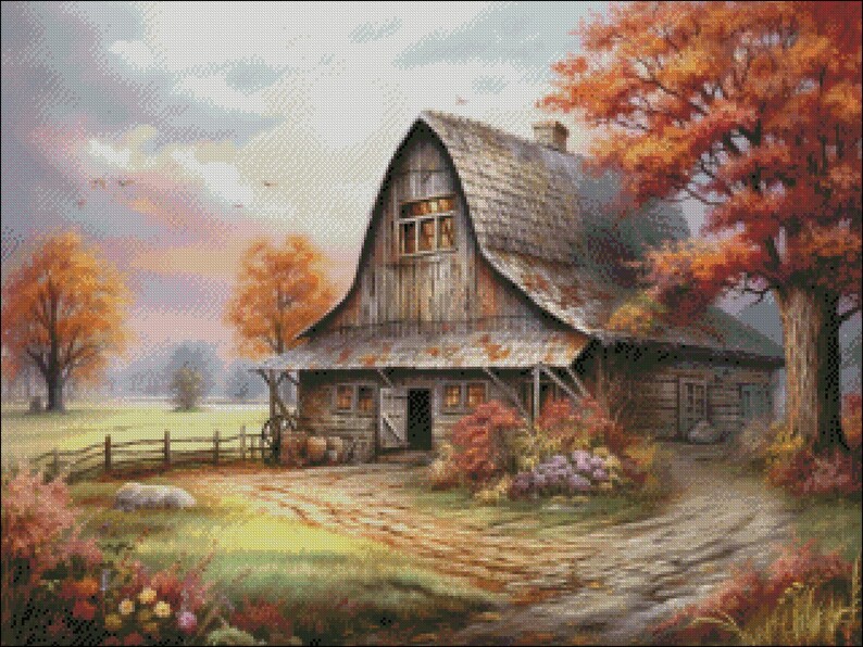 Autumn Barn Counted Cross Stitch Patterns Printable Chart PDF Format ...