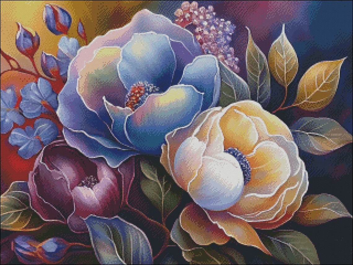 Summer in Bloom Counted Cross Stitch Patterns Printable Chart PDF Format Needlework Embroidery ...