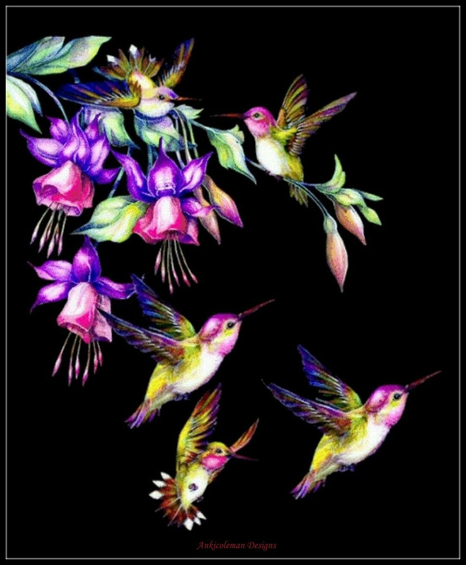 Five Hummingbirds Counted Cross Stitch Patterns Printable Chart PDF ...