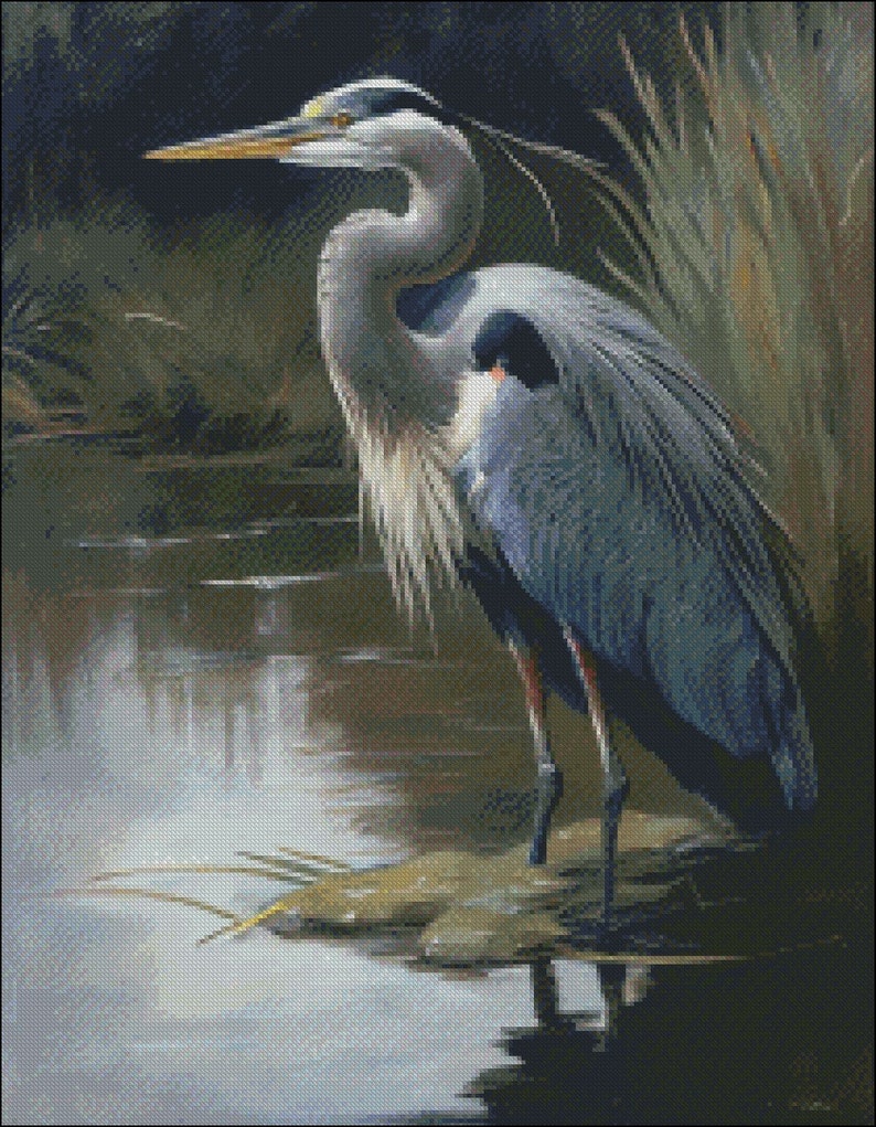 Great Blue Heron by the Water 3 - Counted Cross Stitch Patterns ...