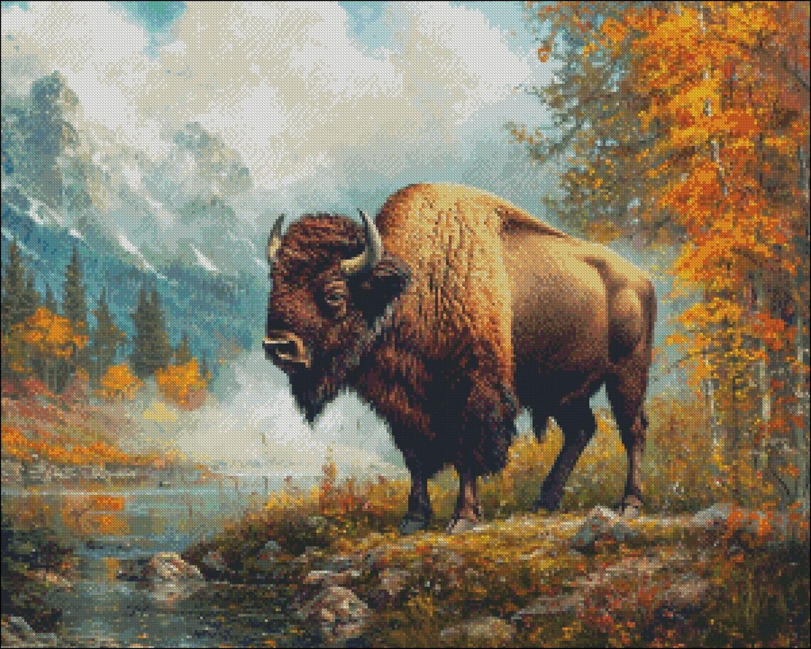 Bison in Autumn 1 - Counted Cross Stitch Patterns - Printable Chart PDF ...