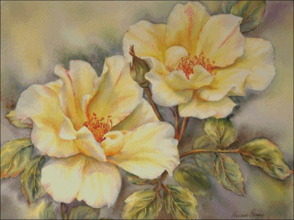 Yellow Roses 4 - Counted Cross Stitch Patterns - Printable Chart PDF ...