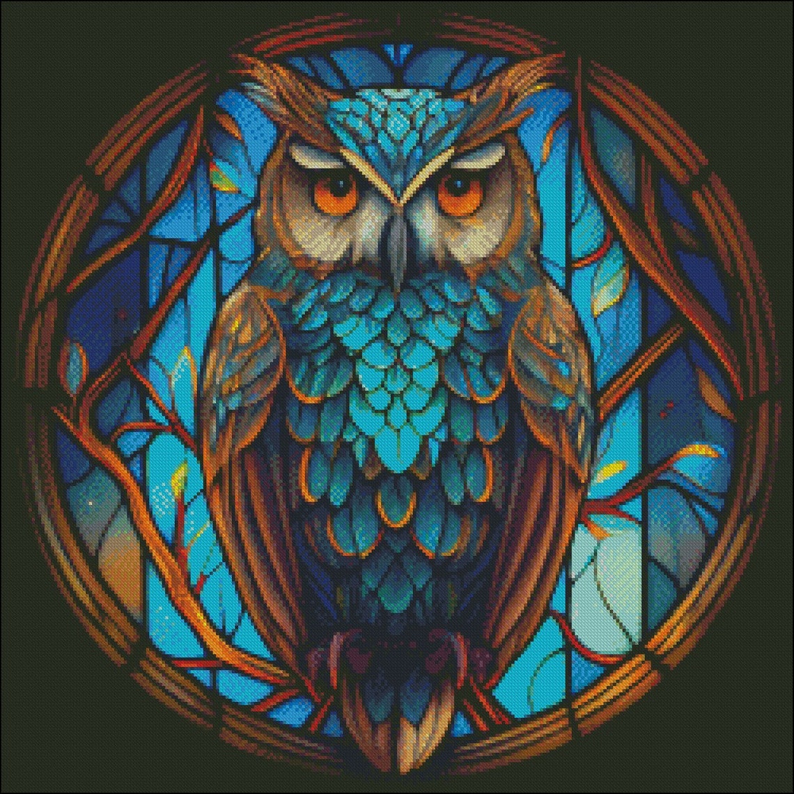 Owl Stained Glass - Counted Cross Stitch Patterns - Printable Chart PDF ...