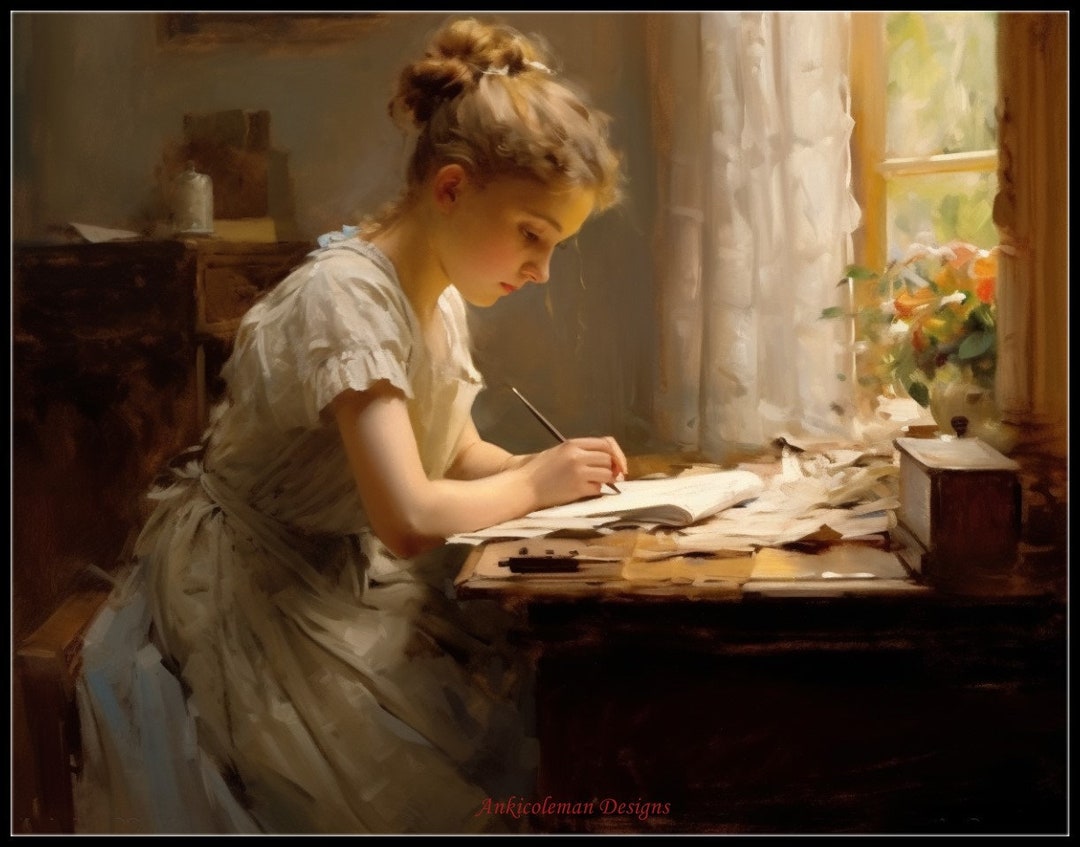 A Girl Writing 3 Counted Cross Stitch Patterns Printable Chart PDF ...