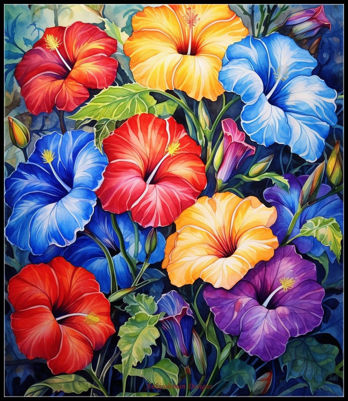 Colorful Morning Glories - Counted Cross Stitch Patterns - Printable ...