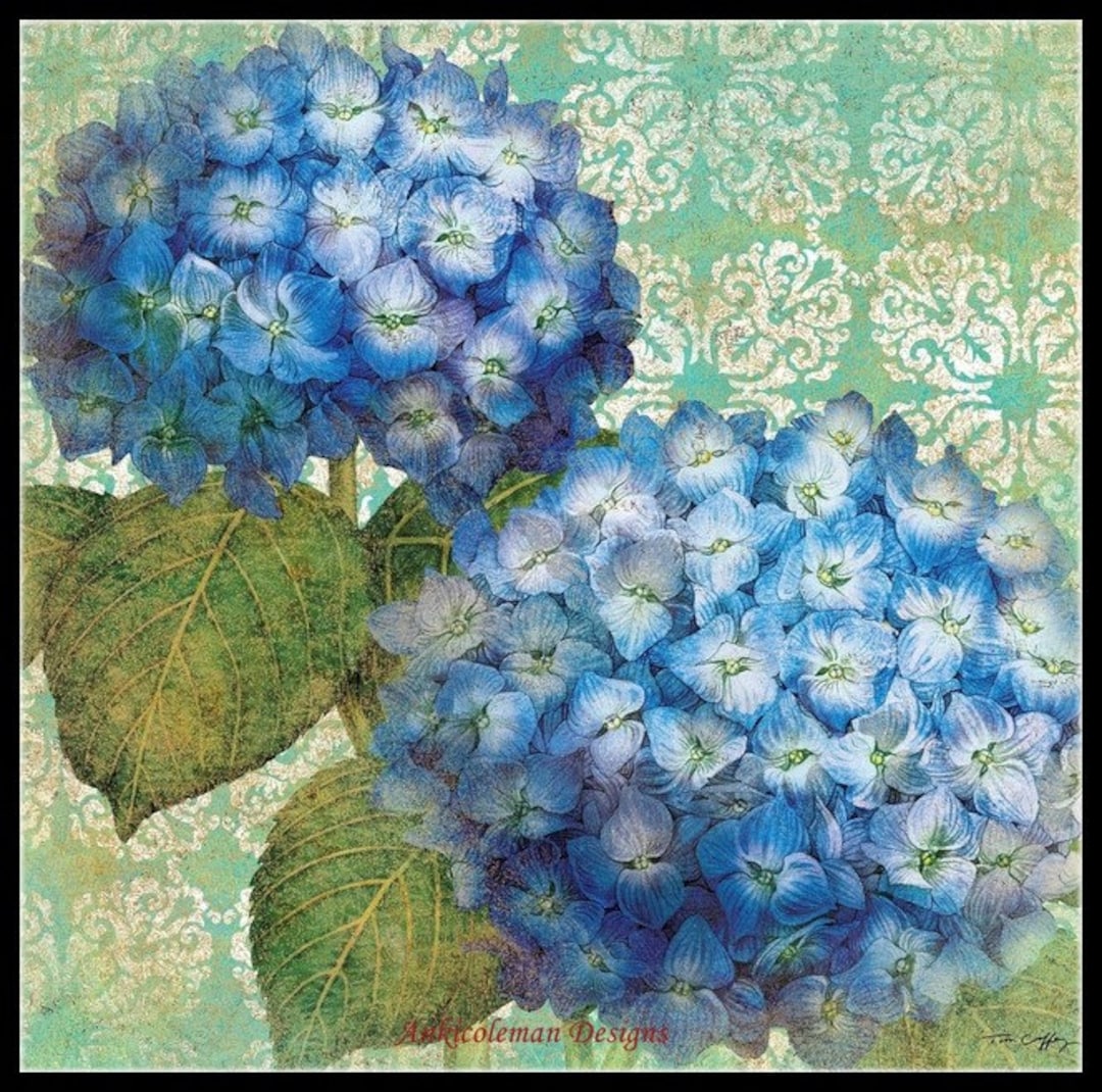 Blue Hydrangeas - Counted Cross Stitch Patterns - Printable Chart PDF ...