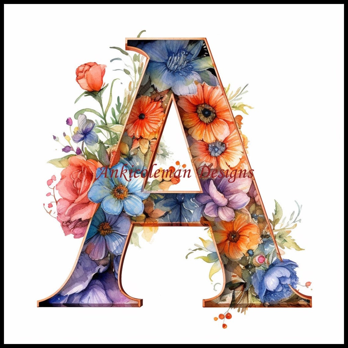 Floral Watercolor Alphabet Letter A Counted Cross Stitch Patterns ...