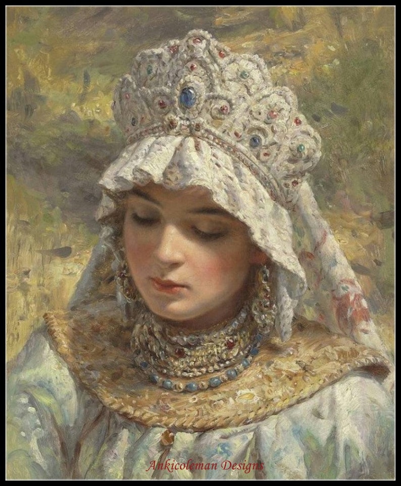 Russian Beauty Wearing a Kokoshnik - Counted Cross Stitch Patterns ...