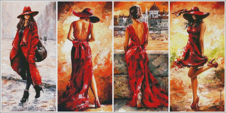 Lady in Red Counted Cross Stitch Patterns Printable Chart PDF Format ...