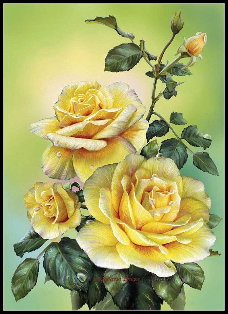 Yellow Roses 6 Counted Cross Stitch Patterns Printable Chart PDF Format ...