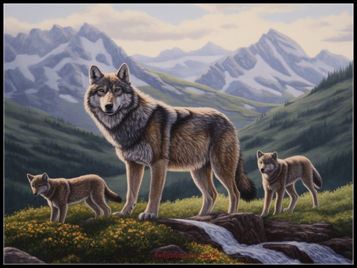 Wolf Family in the Wild Counted Cross Stitch Patterns Printable Chart ...