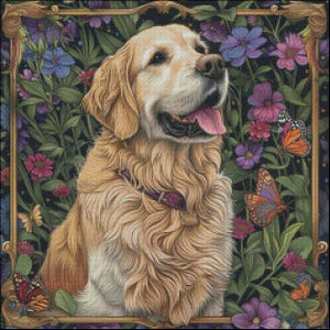 Golden Retriever With Flowers - Counted Cross Stitch Patterns ...