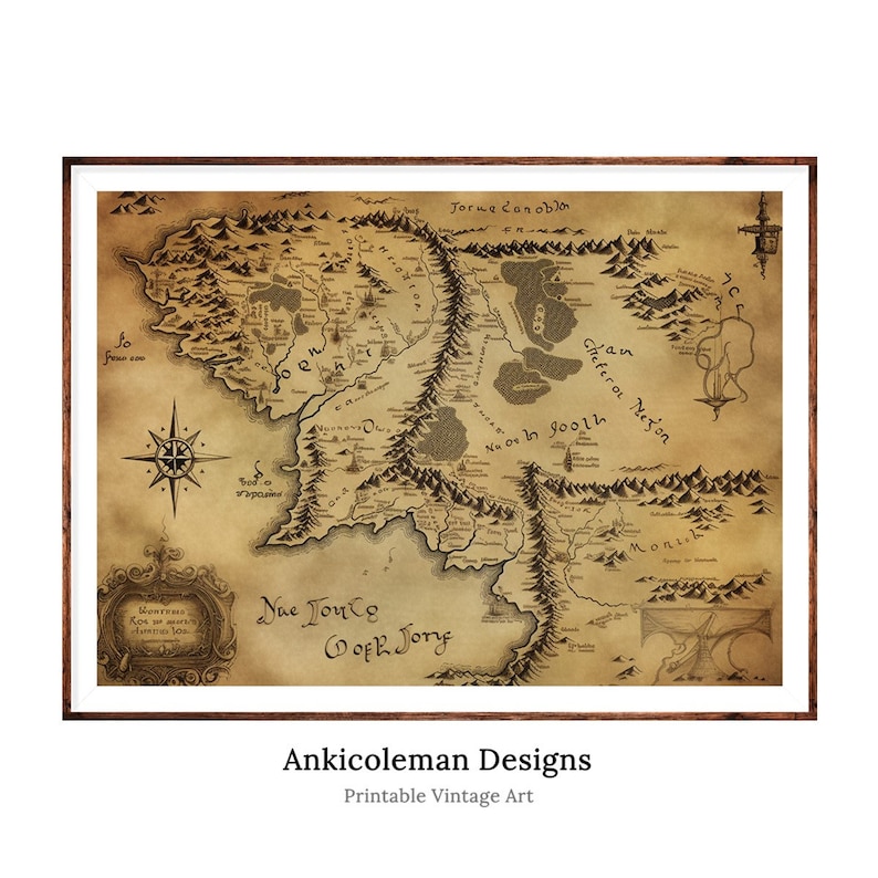 Middle Earth Map Printable Wall Art, House Decor, Fine Art Print ...