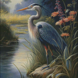 Great Blue Heron by the Water 1 - Counted Cross Stitch Patterns ...