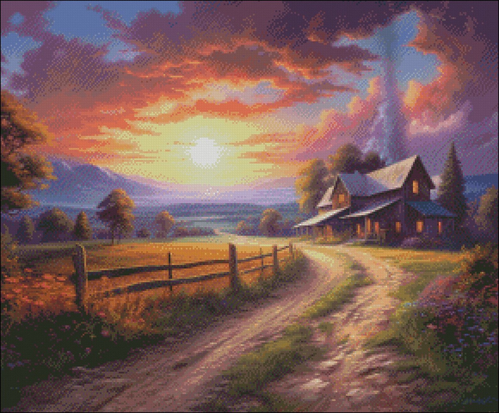 Homestead at Dusk Counted Cross Stitch Patterns Printable Chart PDF ...