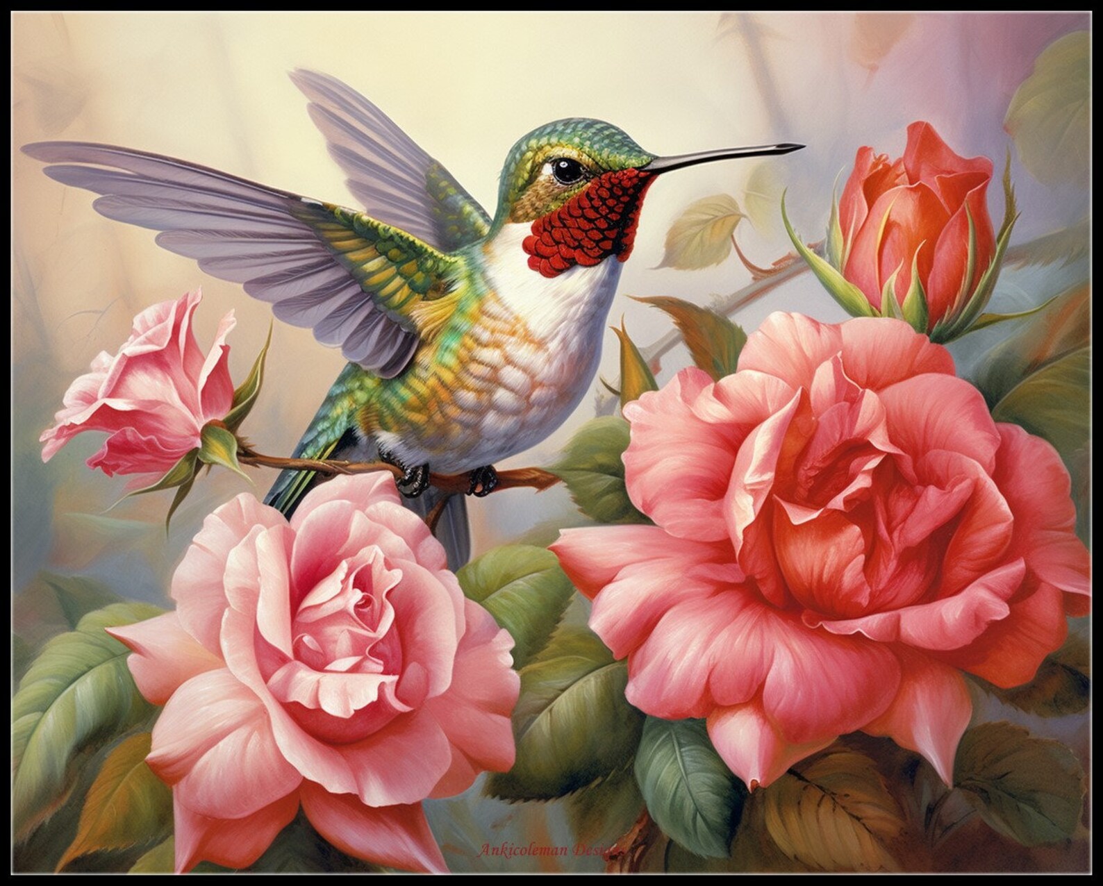 Hummingbirds in Roses 3 - Counted Cross Stitch Patterns - Printable ...