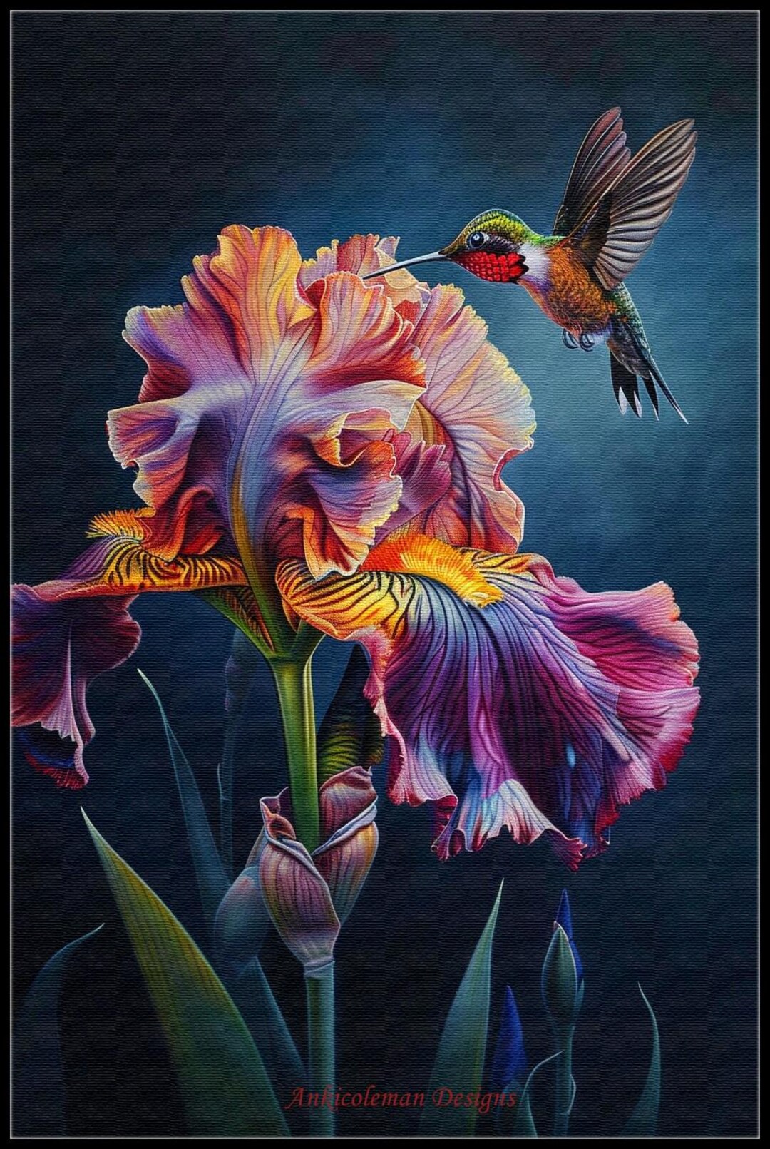 Iris and Hummingbird 8 - Counted Cross Stitch Patterns - Printable ...