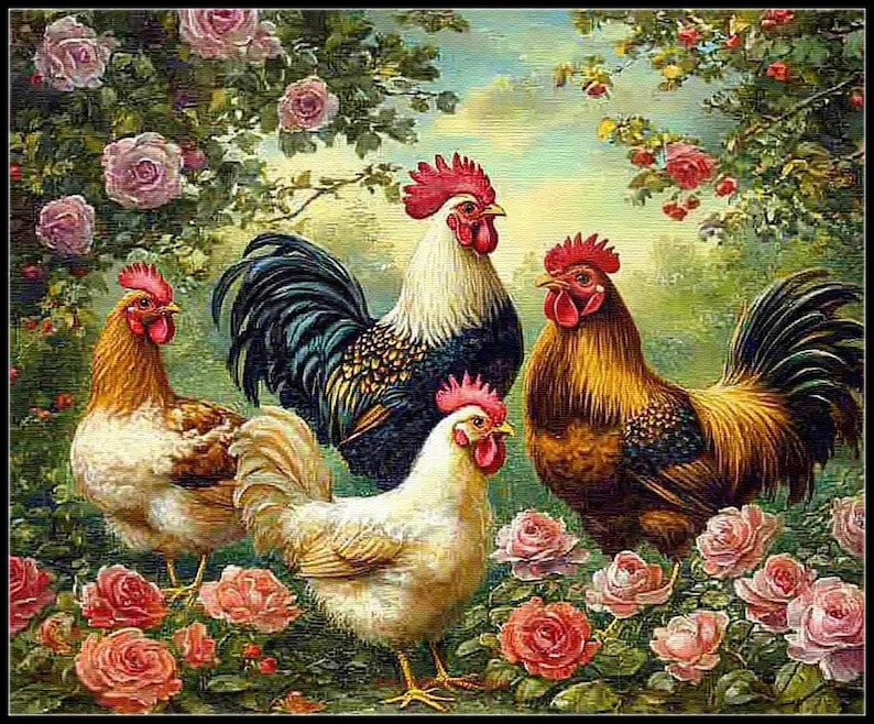 Rooster and Hen - Counted Cross Stitch Patterns - Printable Chart PDF ...
