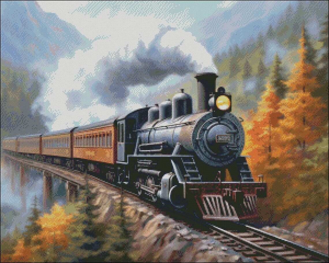 Mountain Train - Counted Cross Stitch Patterns - Printable Chart PDF ...