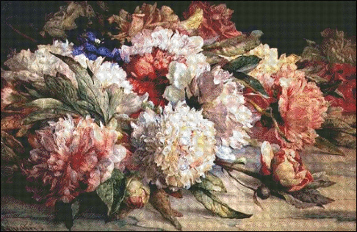 Peonies 2 - Counted Cross Stitch Patterns - Printable Chart PDF Format ...
