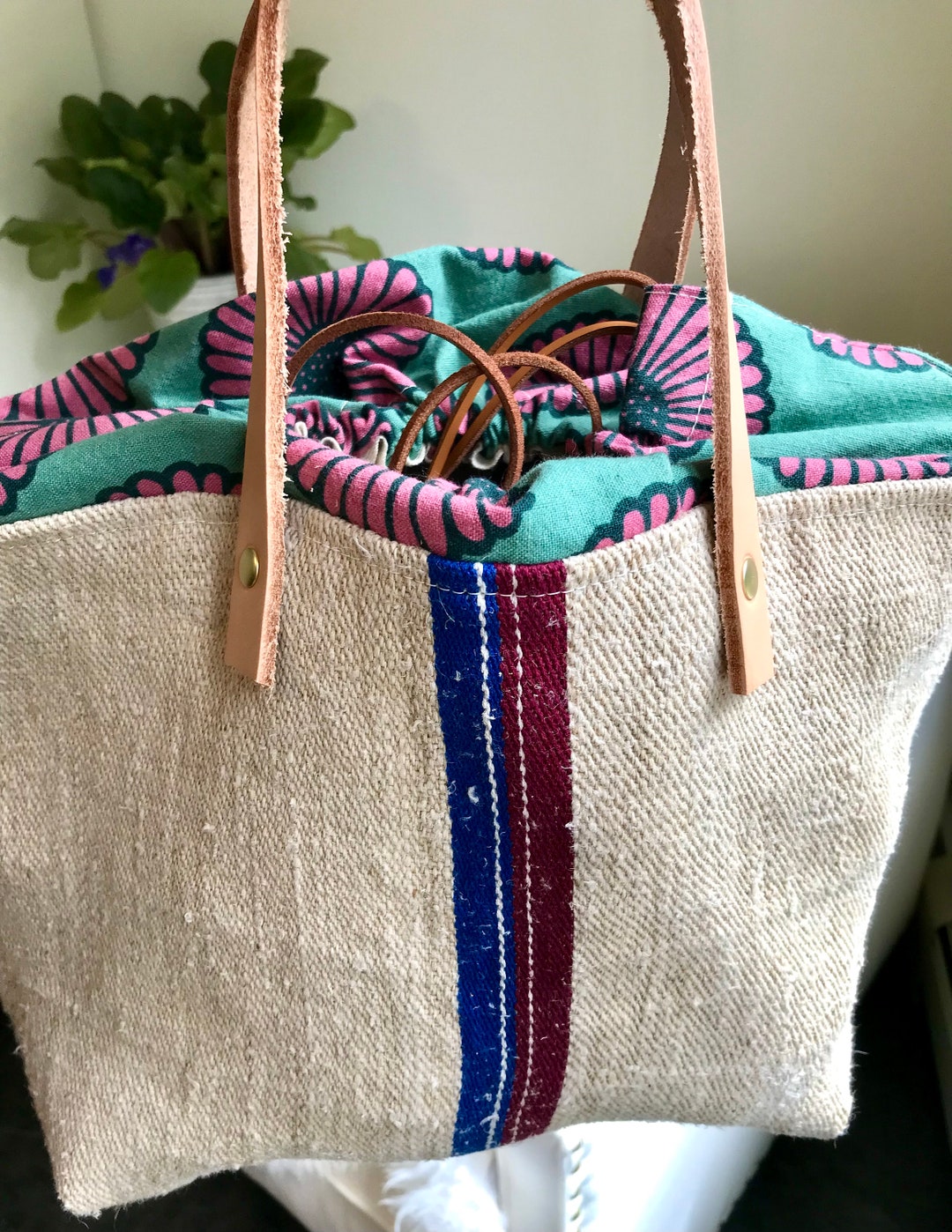 Antique Grain Sack/french Linen/knitting Project Bag/project Tote/craft ...