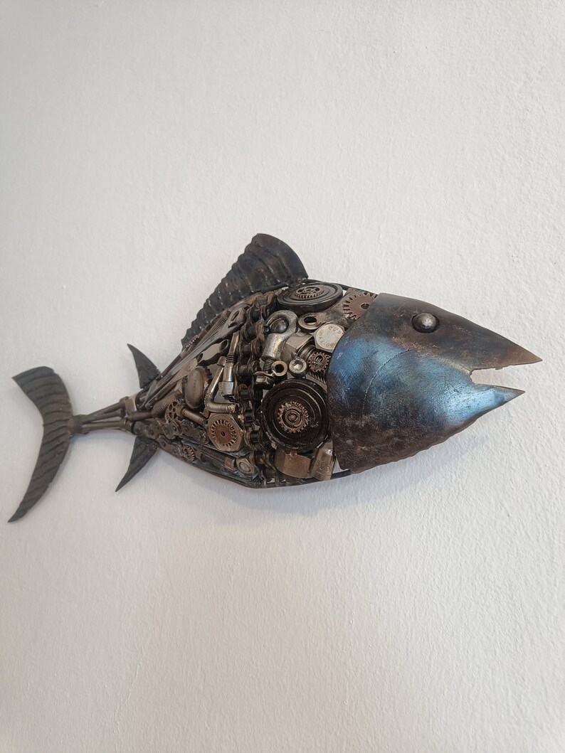 Scrap Metal Fish Sculpture Recycled Metal Art Rustic Industrial Decor Fish Sculpture Sustainable ...