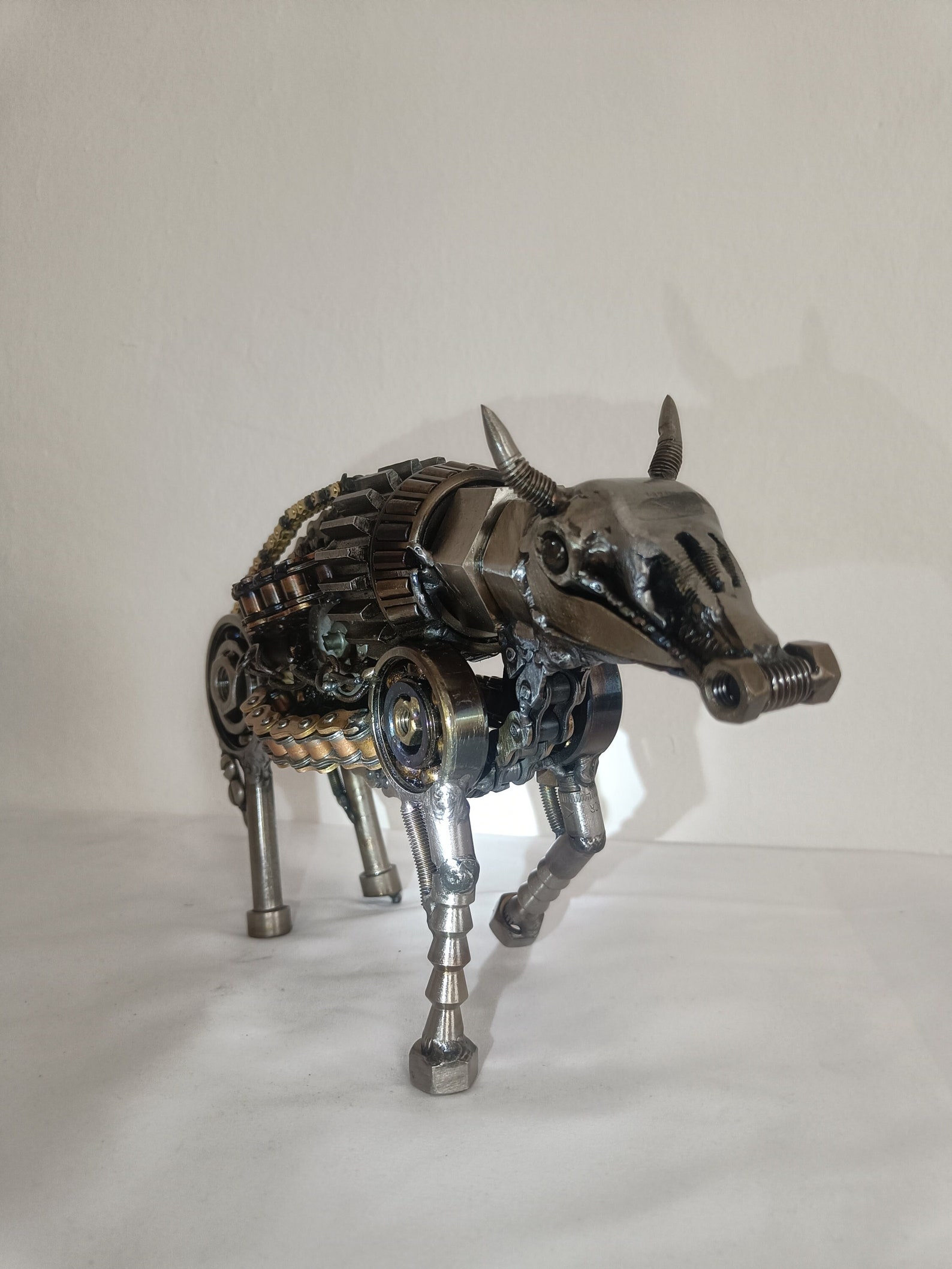 Metal Bull Sculpture Rustic Industrial Decor Recycled Scrap Art Unique ...