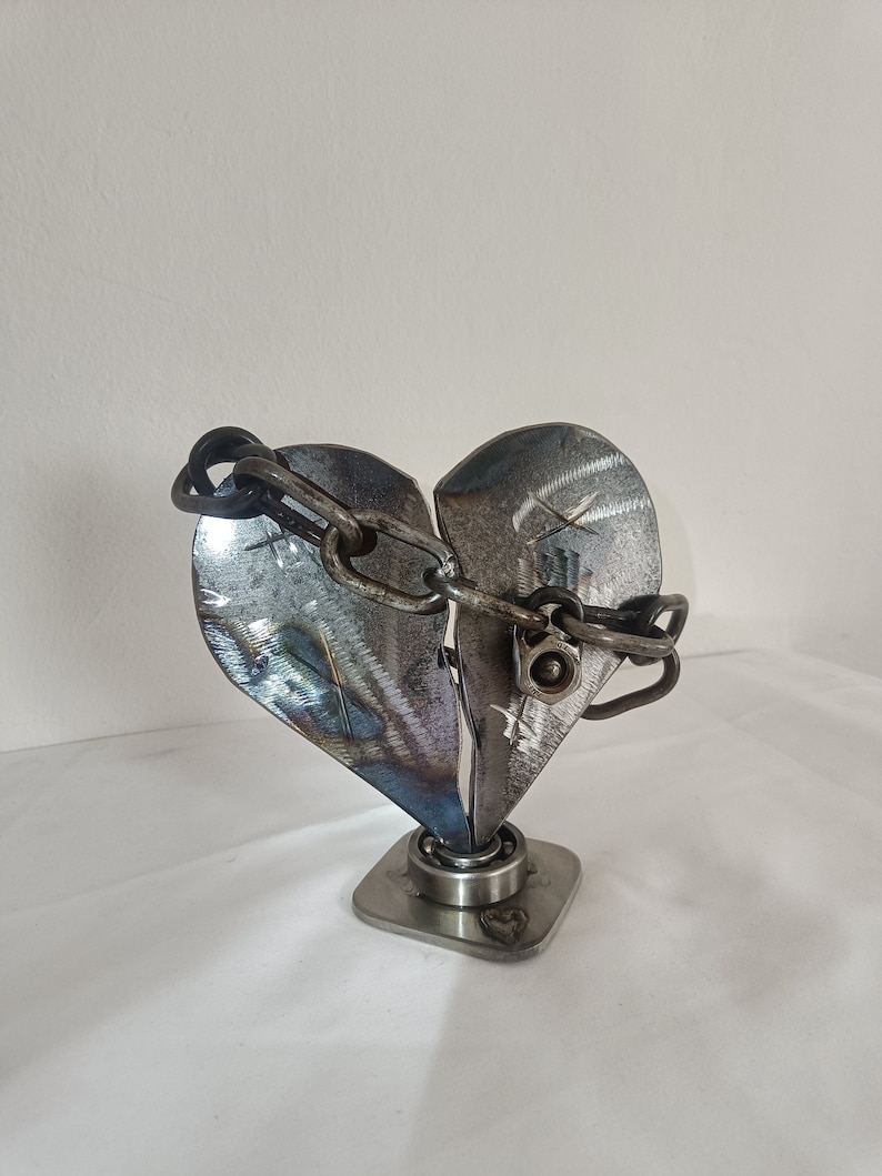 Metal Heart Sculpture Broken Heart Art Industrial Decor Recycled Scrap ...