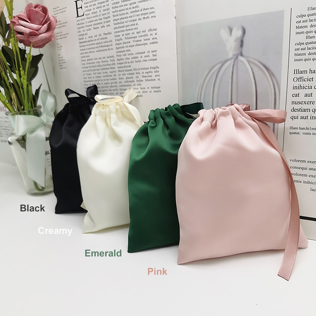 Silk Drawstring Bag,custom Pink Green Black White Silk Pouch,silk Bags ...