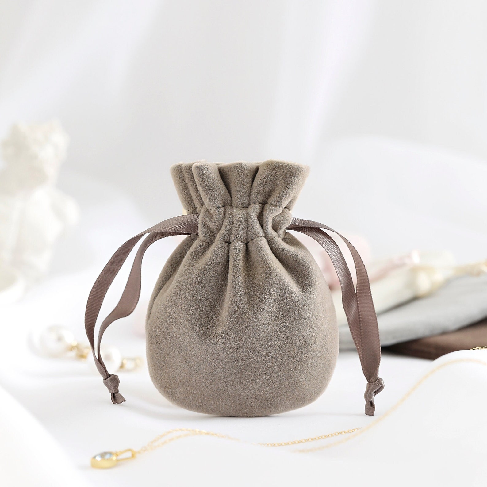 9 Colors Plush Drawstring Pouch, Ribbon Drawstring Pouch for Jewelry ...