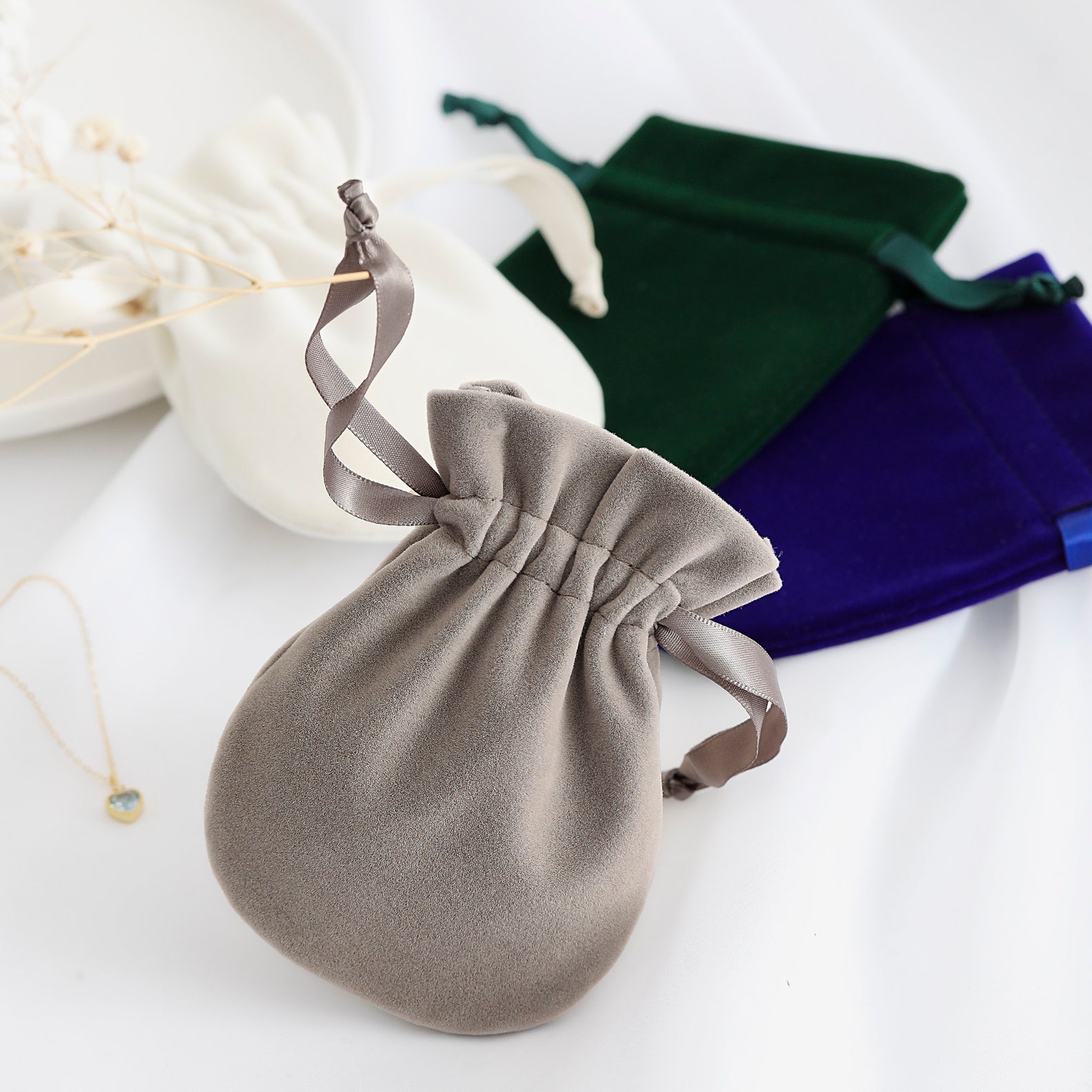 9 Colors Plush Drawstring Pouch, Ribbon Drawstring Pouch for Jewelry ...