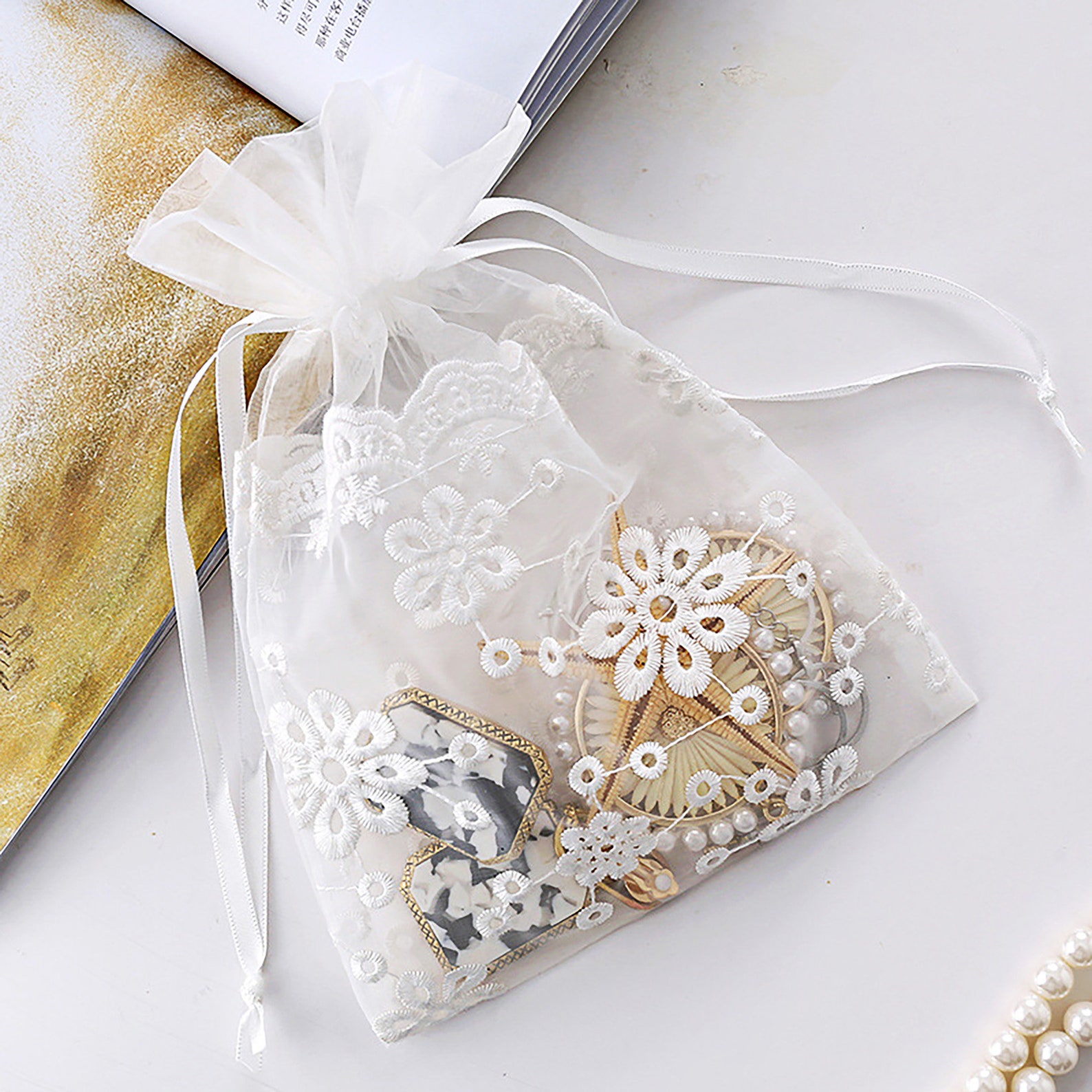 Large White Lace Bags 16x23cm Organza Bags Wedding Favor Bag Flower ...