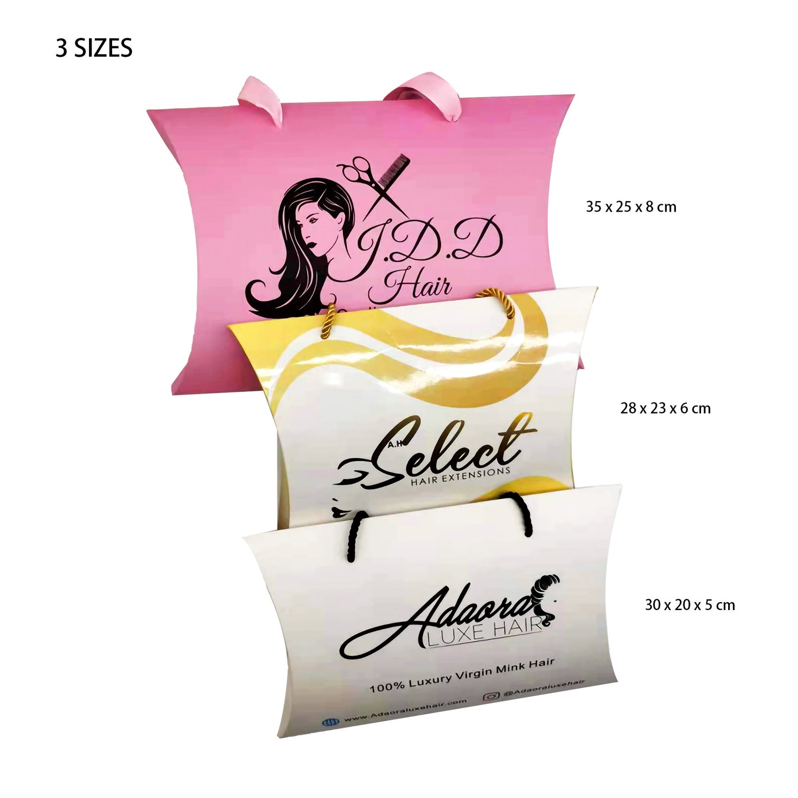 Custom Paper Pillow Box for Hair Wig Bundles and extensions | Etsy