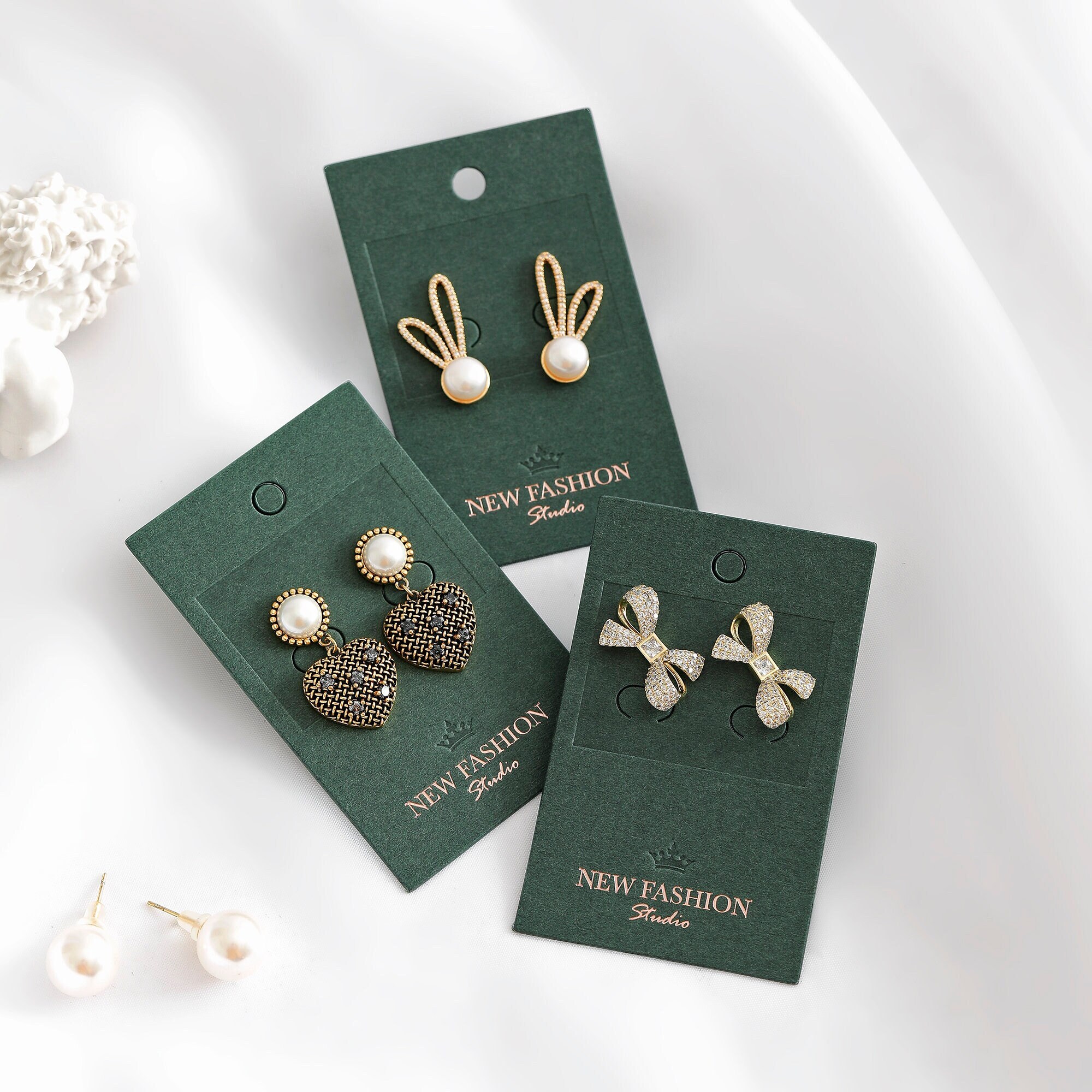 500pcs Custom Emerald Earring Cards, Embossing Earring Display Cards ...