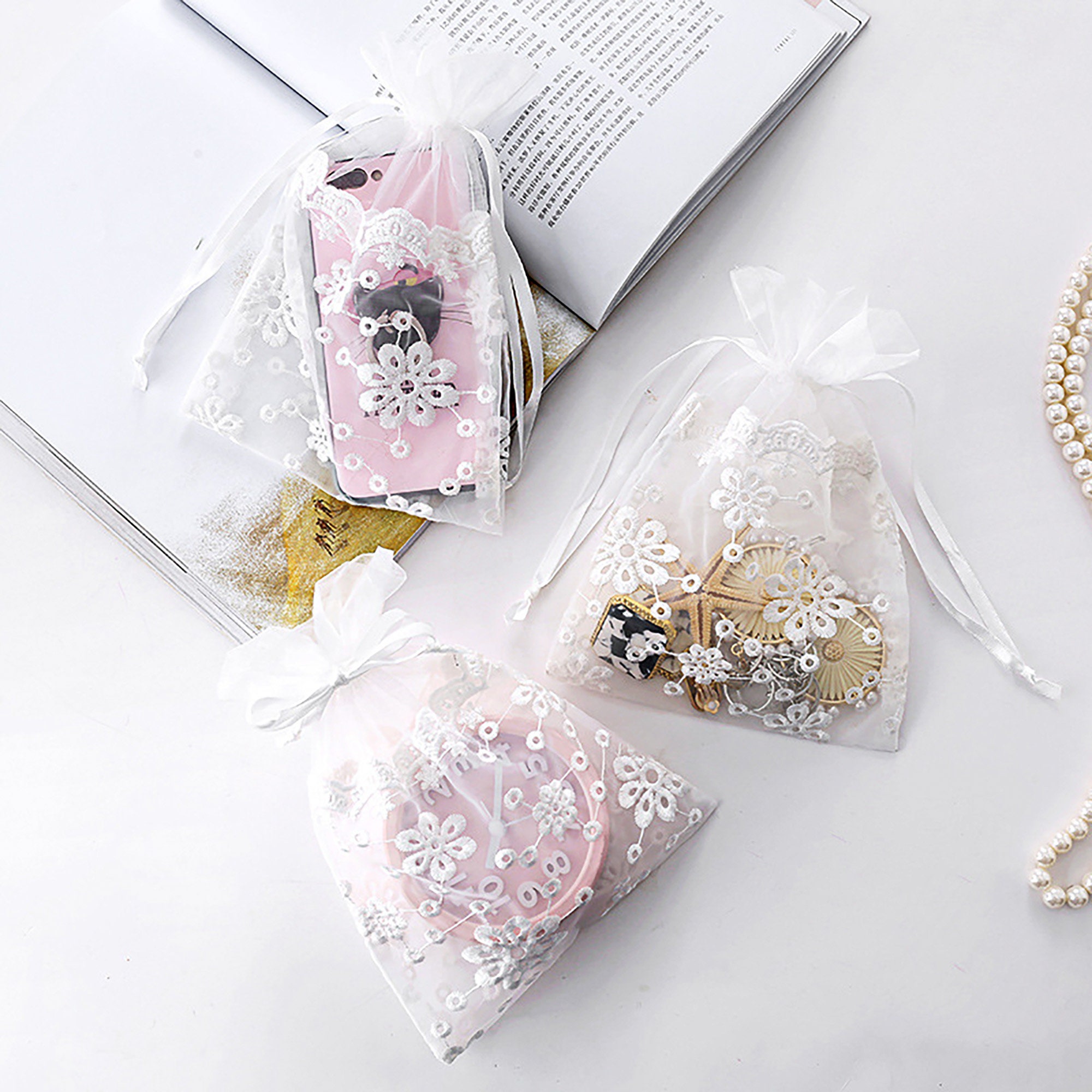 Large White Lace Bags 16x23cm Organza Bags Wedding Favor Bag Flower ...