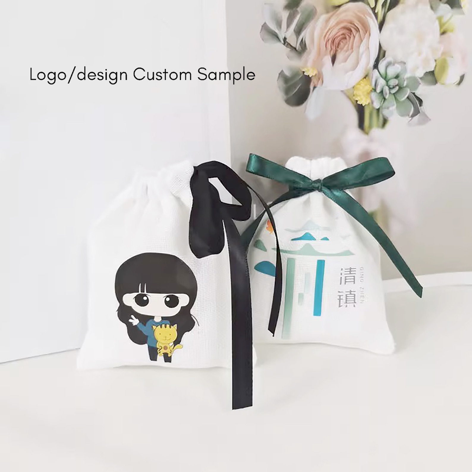 Ribbon Drawstring Bags, Cotton Bags Custom Logo, Gift Bags, Product ...