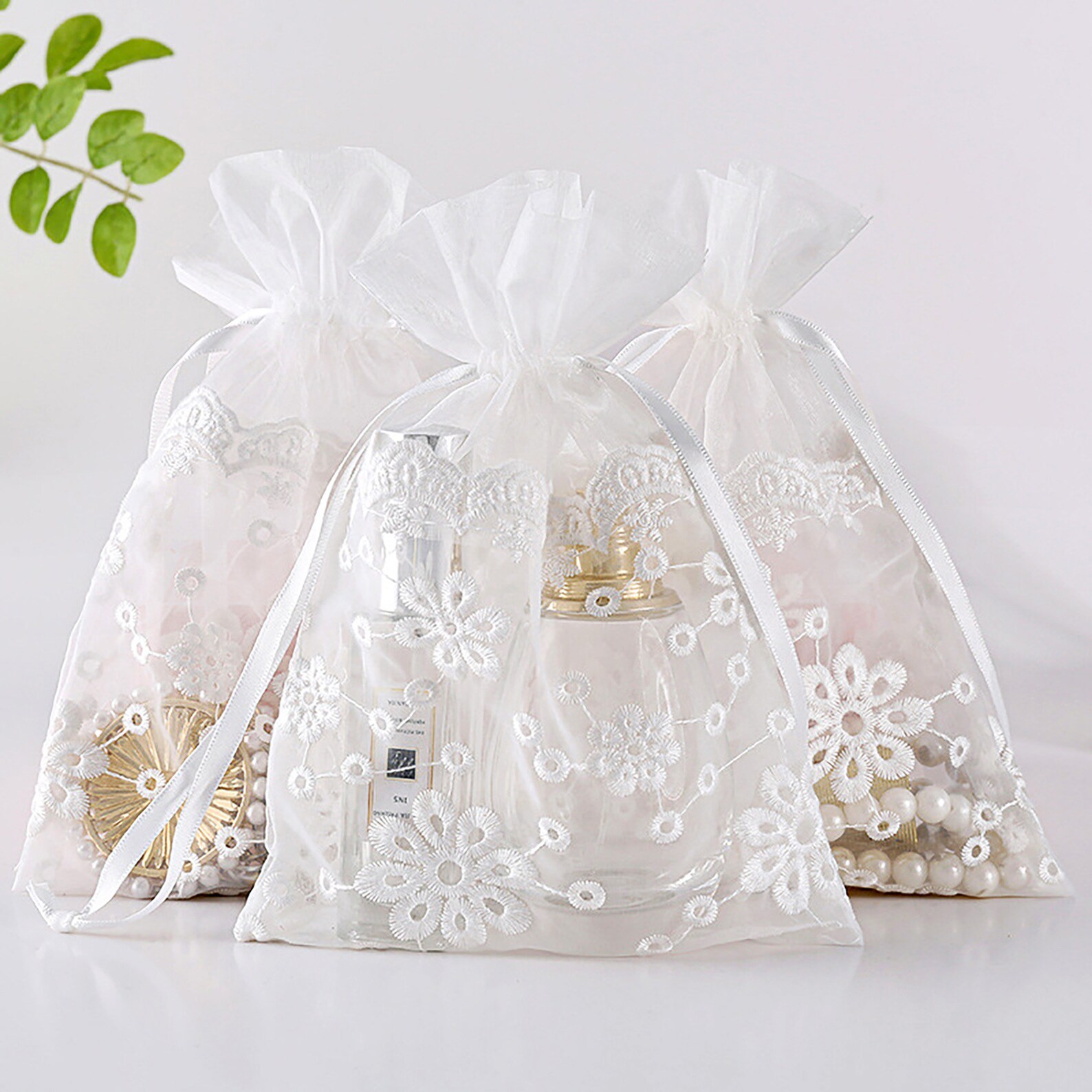 Large White Lace Bags 16x23cm Organza Bags Wedding Favor Bag Flower ...