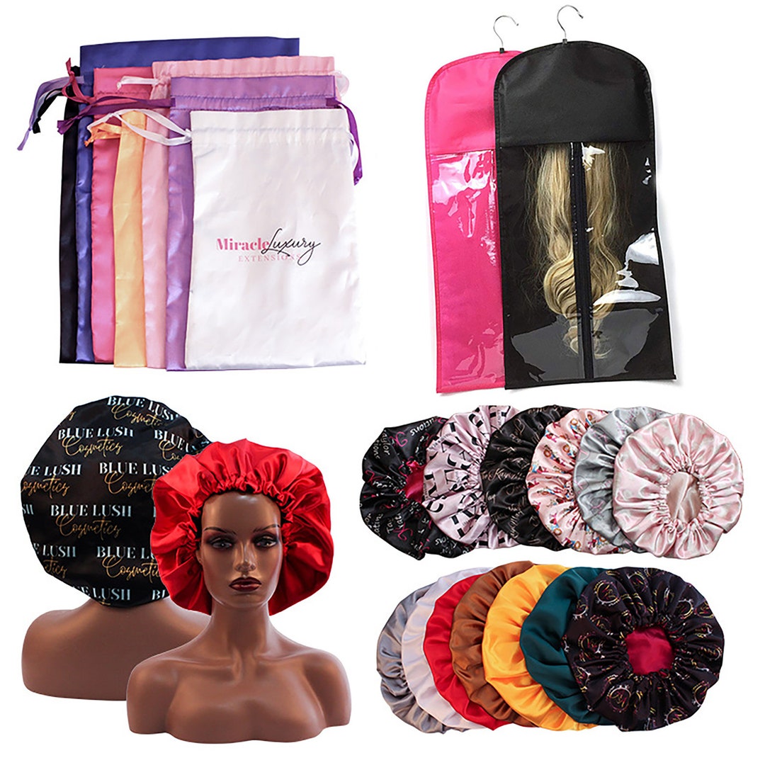 Custom Hair Bundle Bags, Hair Bonnets, Wig Edge Wrap, Wig Labels, Wig ...