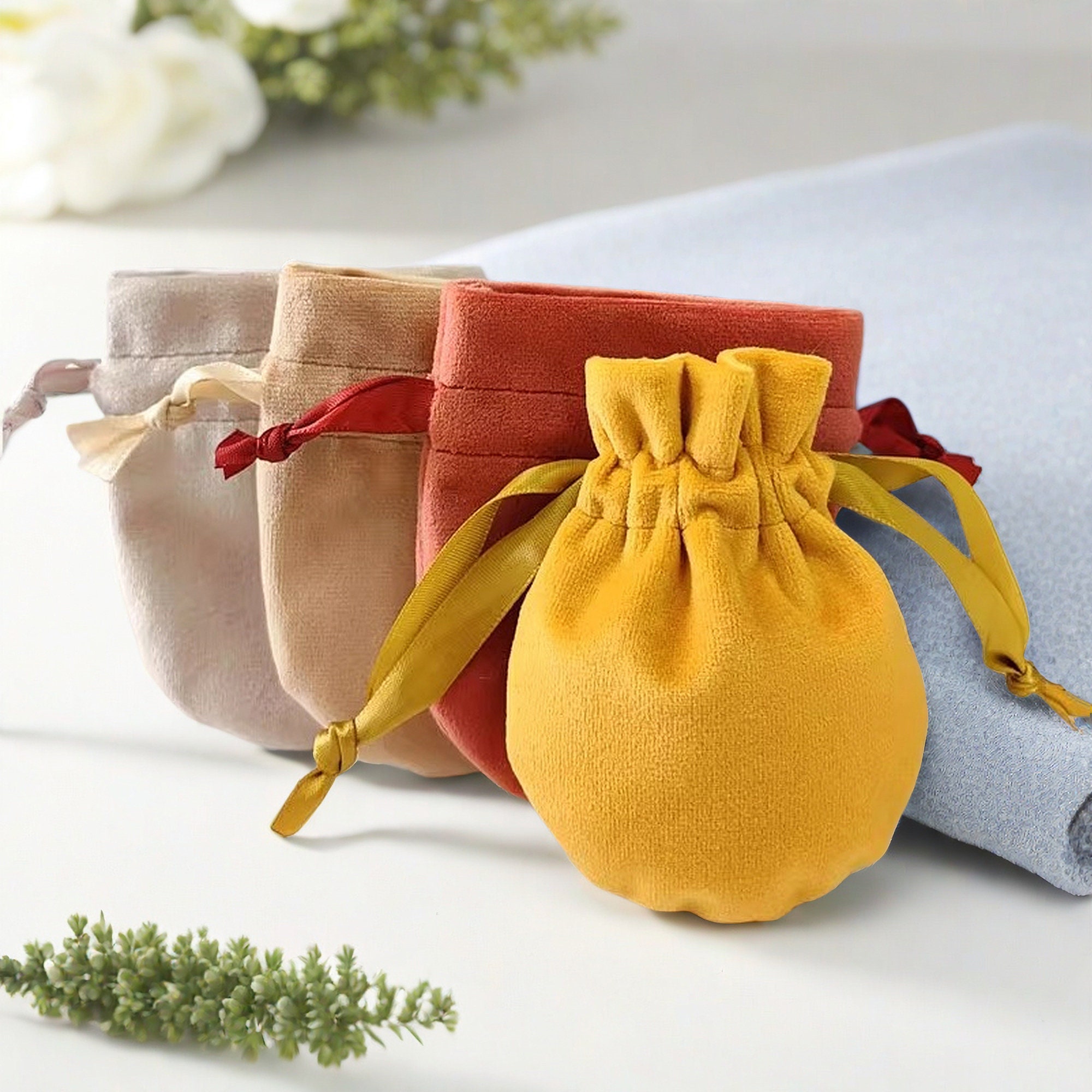 5 Colors Small Silky Velvet Pouch Drawstring Gift Bags Luxury Thick ...