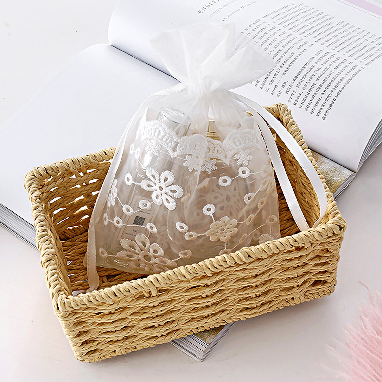 Large White Lace Bags 16x23cm Organza Bags Wedding Favor Bag Flower ...