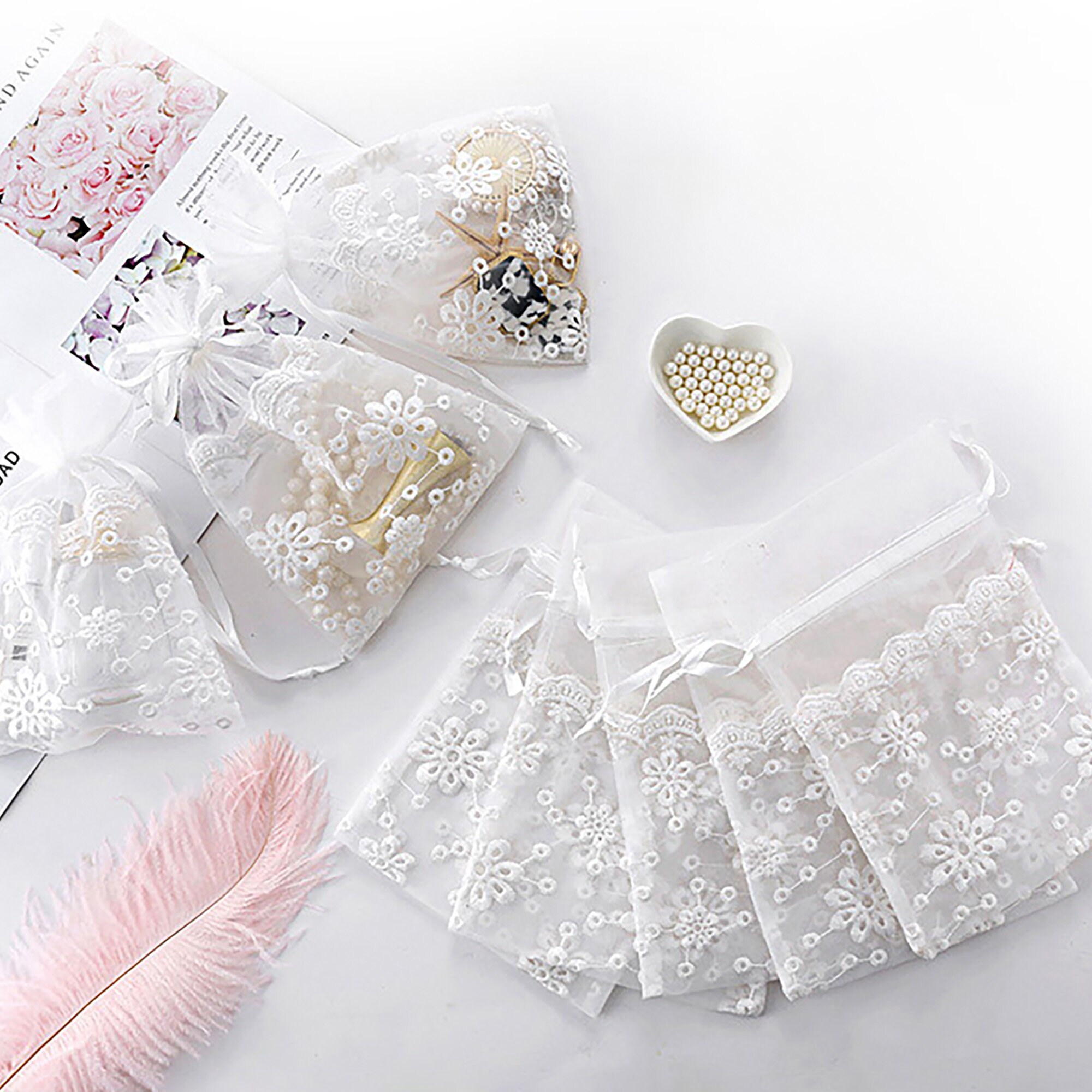 Large White Lace Bags 16x23cm Organza Bags Wedding Favor Bag Flower ...
