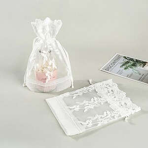 White Lace Bags, 6.3"x9", Wedding Favor Bags, Flower Jewelry Gift Pouch ...