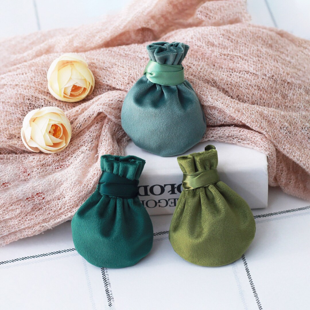 10 Emerald Green Velvet Drawstring Bags, Custom Green Velvet Jewelry ...