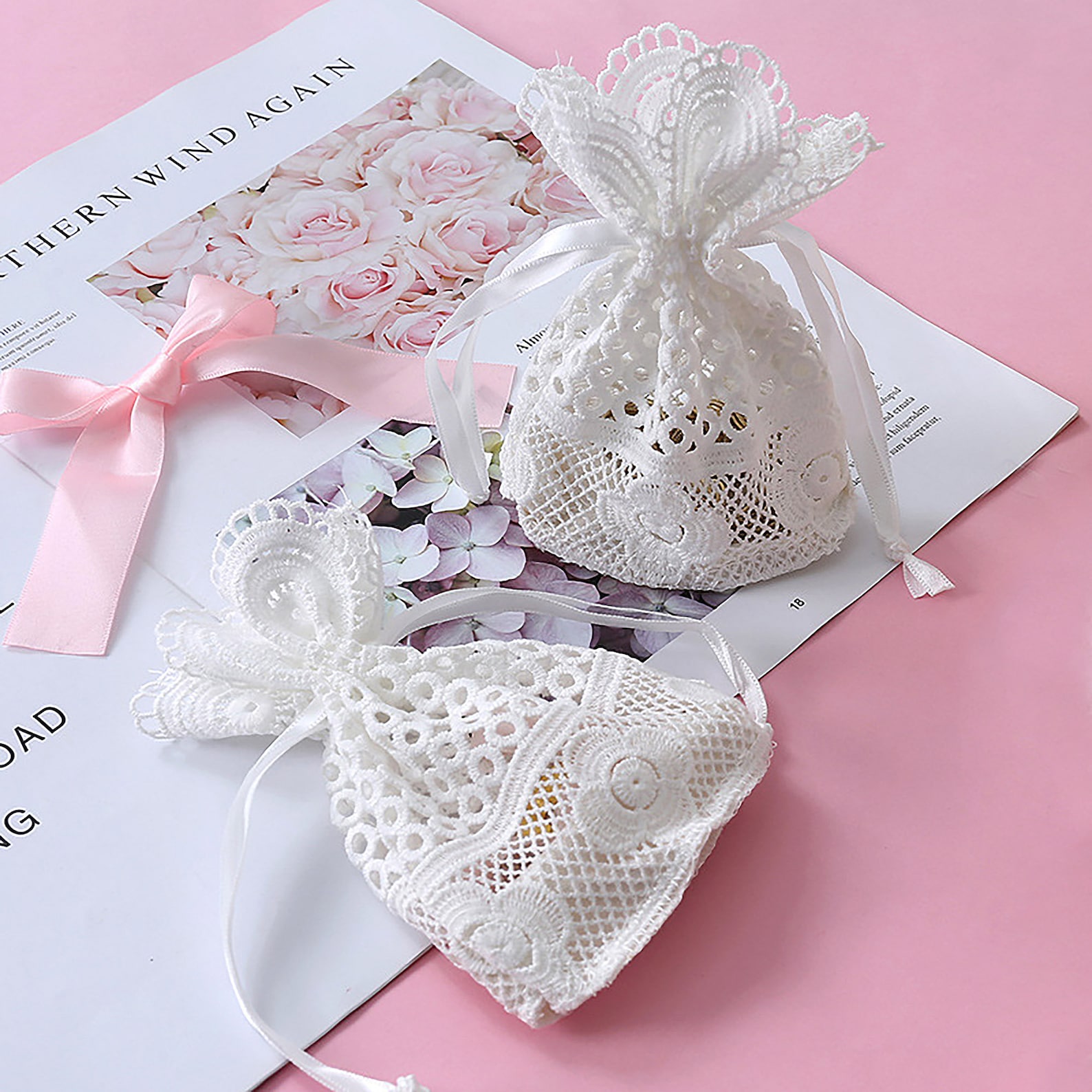 White Lace Gift Bagshollowed-out Drawstring Bag Wedding - Etsy