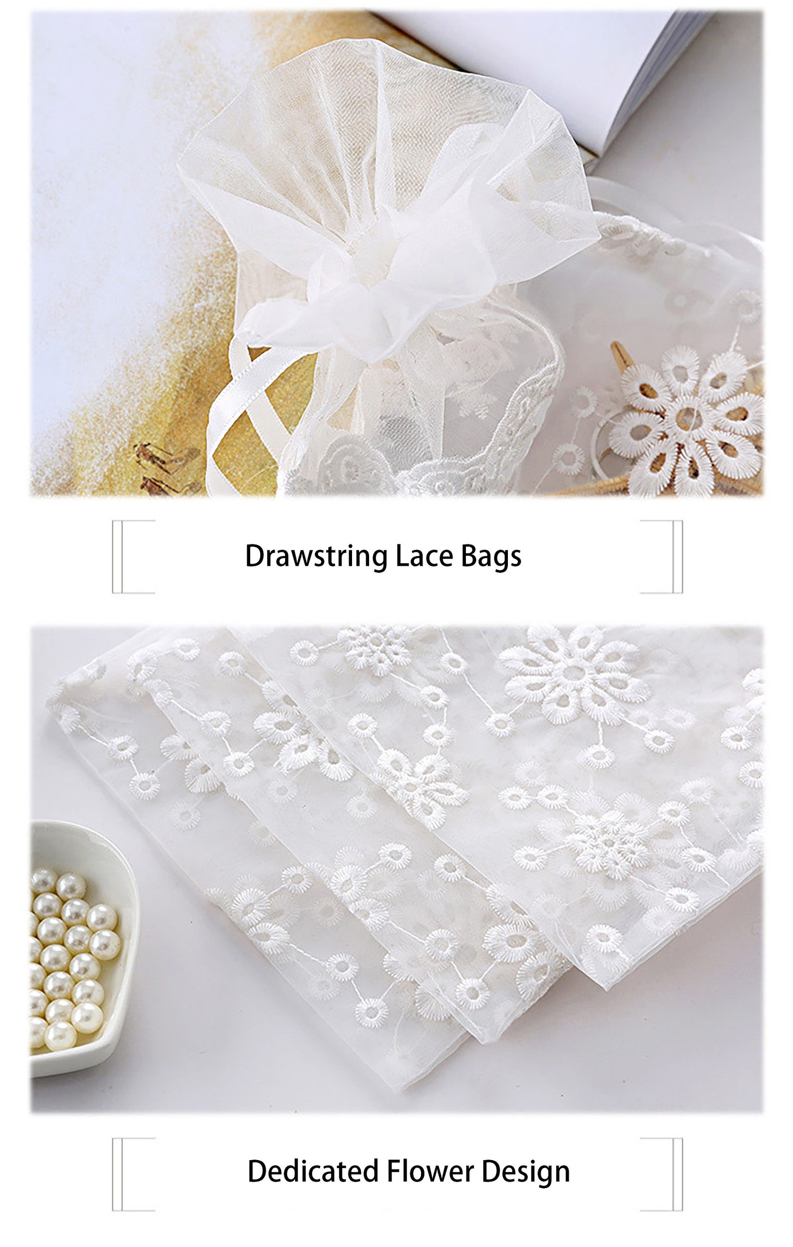 Large White Lace Bags 16x23cm Organza Bags Wedding Favor Bag Flower ...