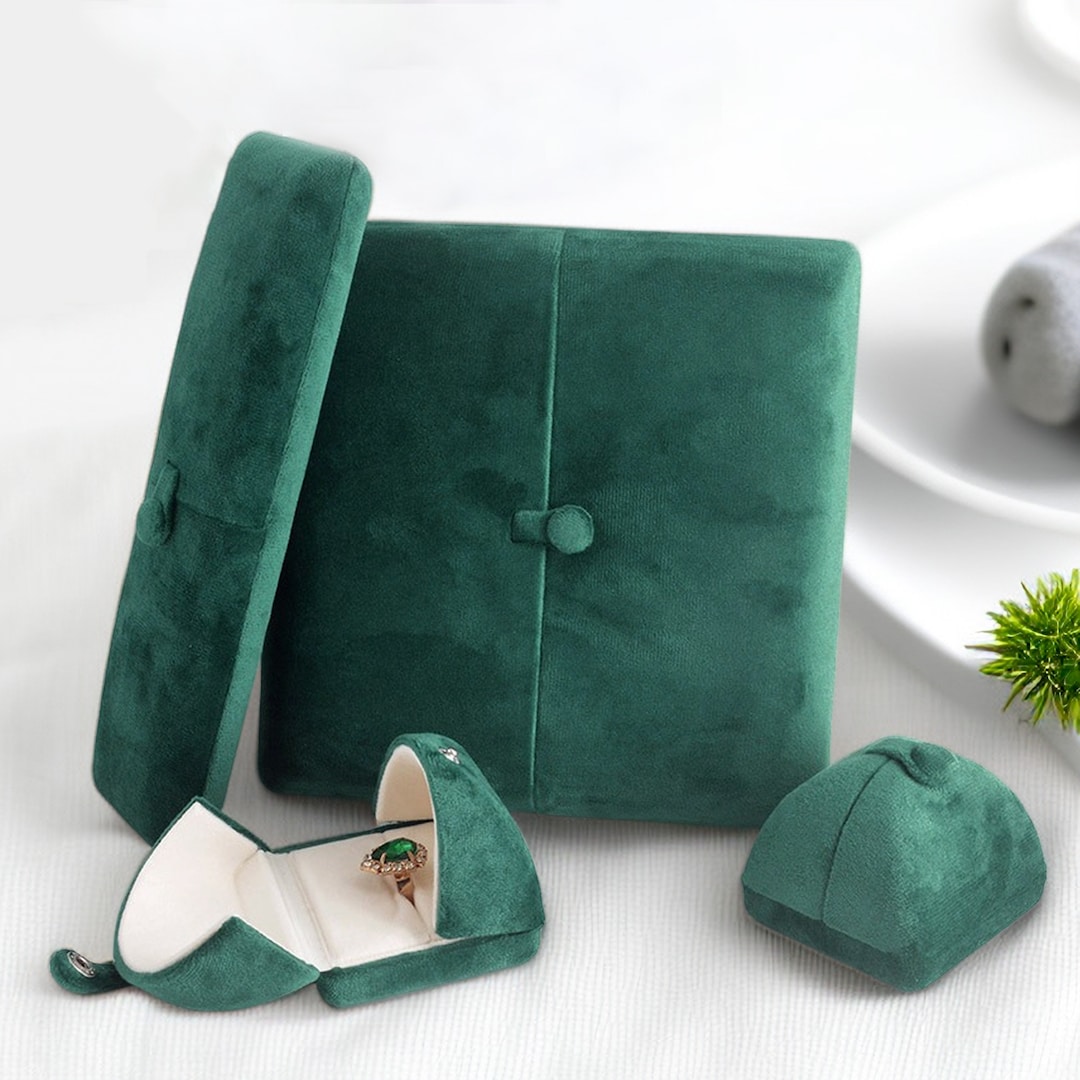 Emerald Velvet Jewelry Box, Necklace Box, Ring Box, Double Ring Box ...