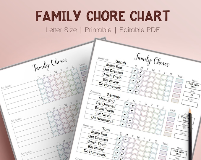 Editable Routine Chart for Multiple Kids, Chore Chart for 4 Kids ...