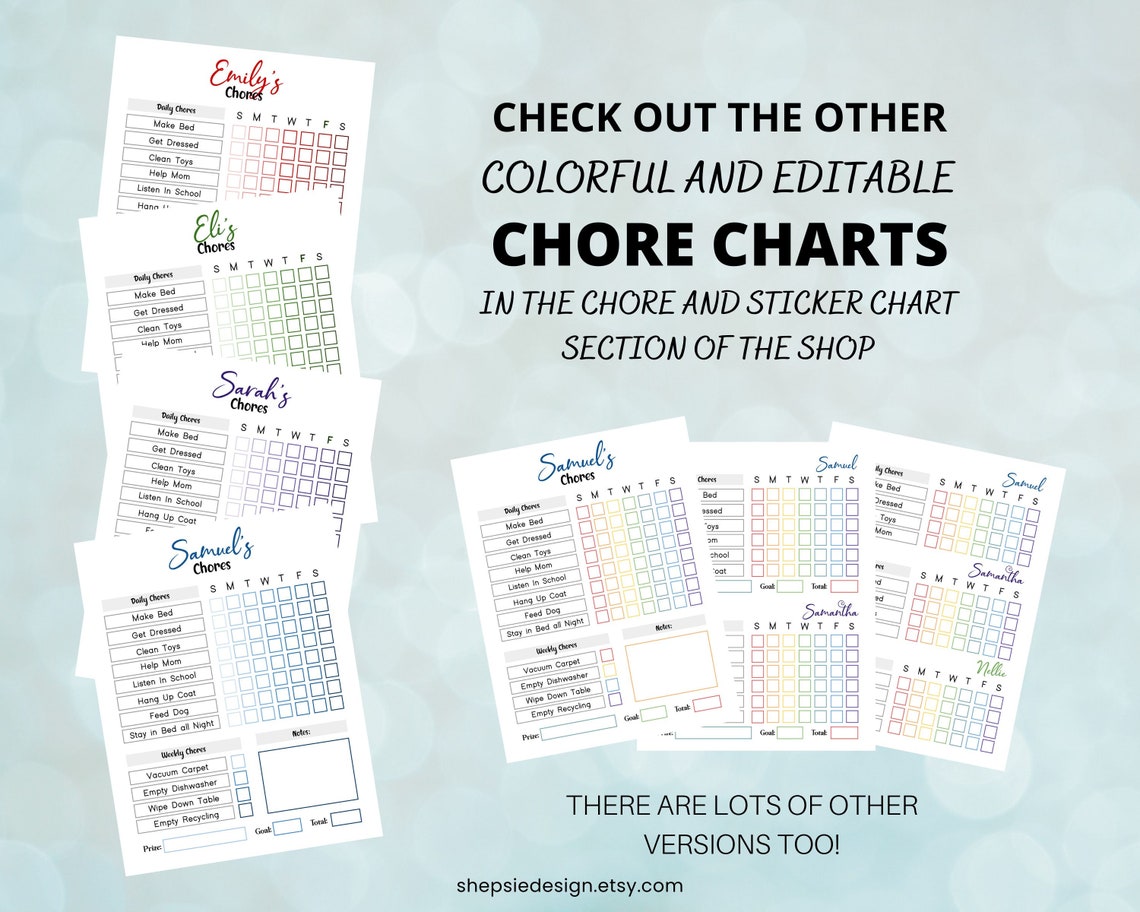 Editable Chore Chart for Multiple Kids, Routine Chart for Family ...