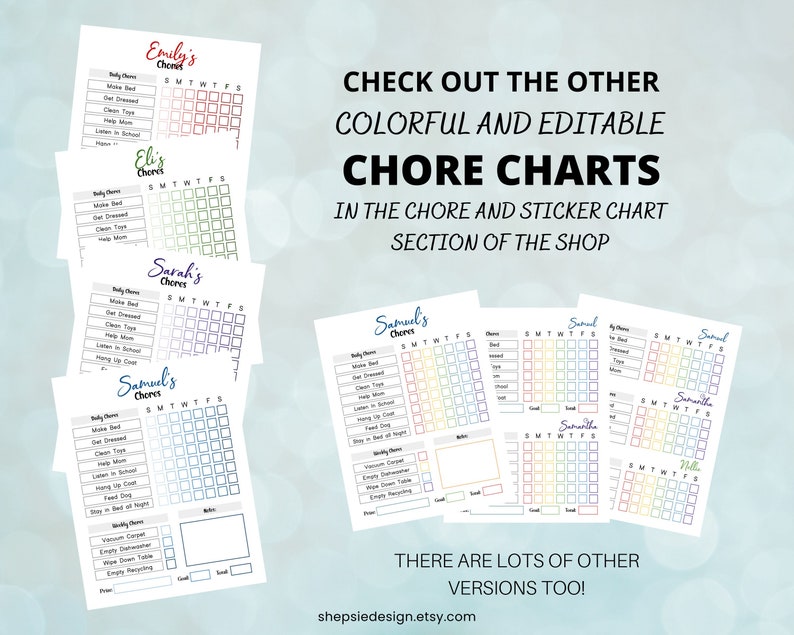 Editable Chore Chart for Multiple Kids, Routine Chart for Family ...