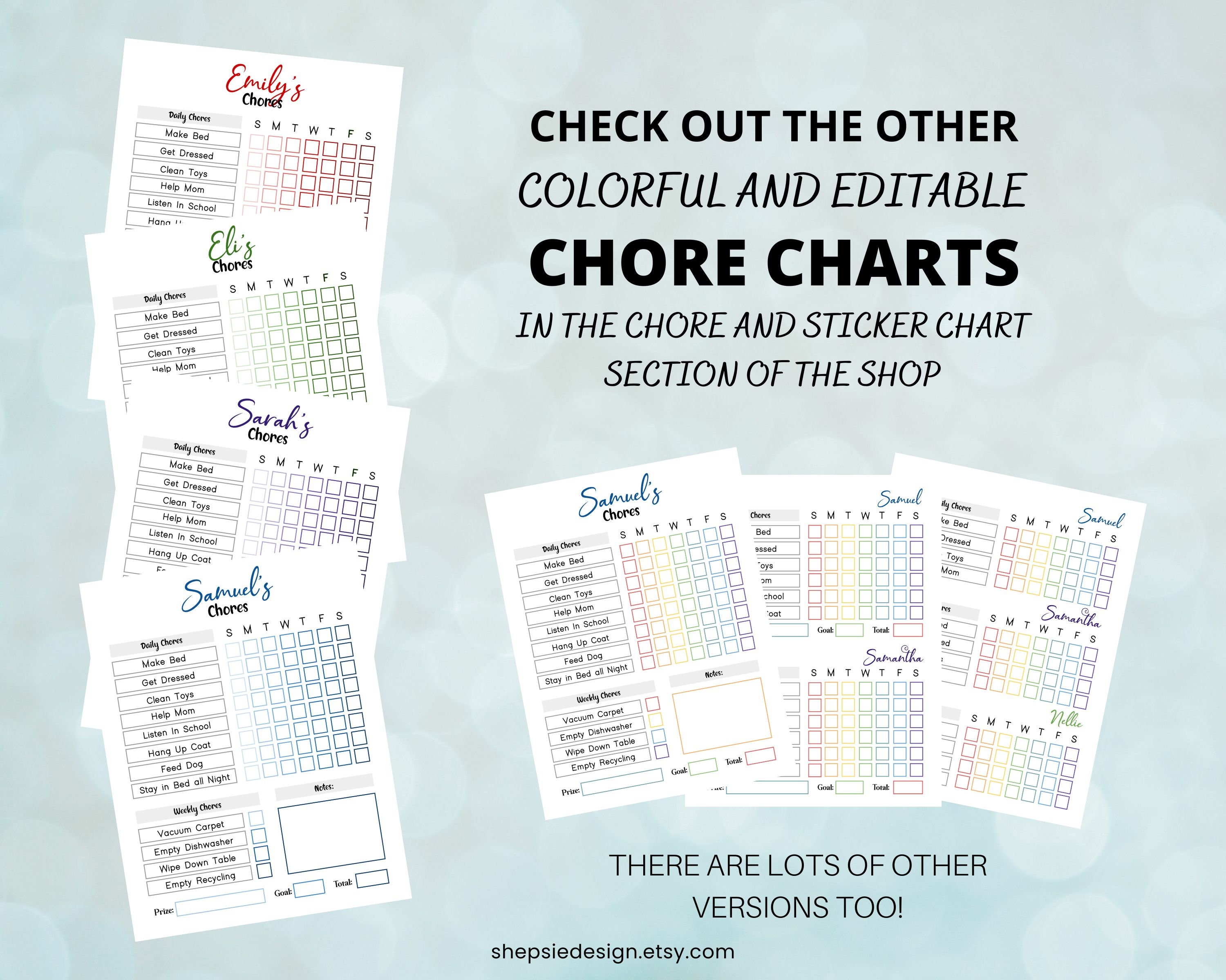 Editable Chore Chart for 2 Kids, Homework Planner for Kids, Reward ...